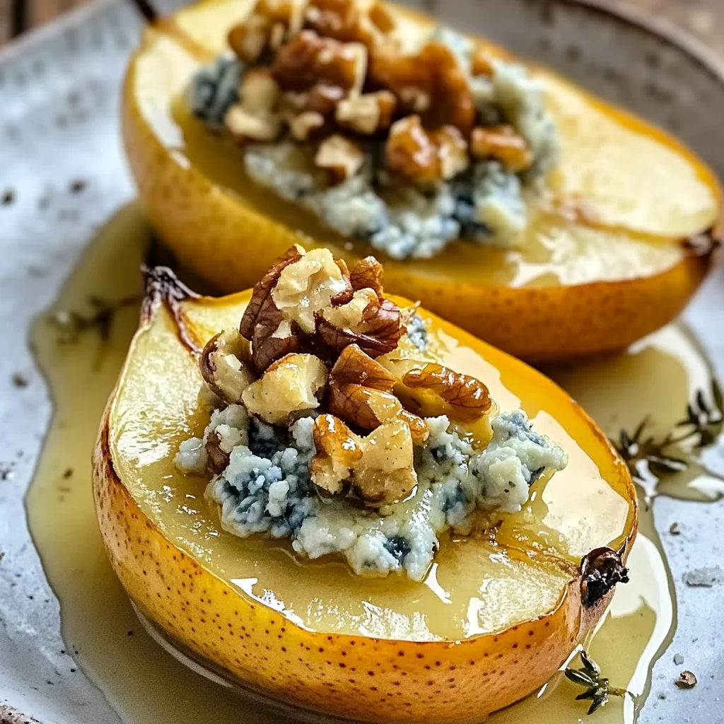 Peras Asadas con Queso Azul